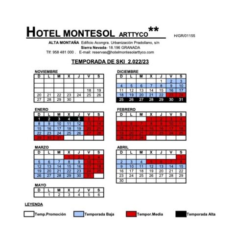CALENDARIO Y TARIFAS - Hotel Montesol Arttyco